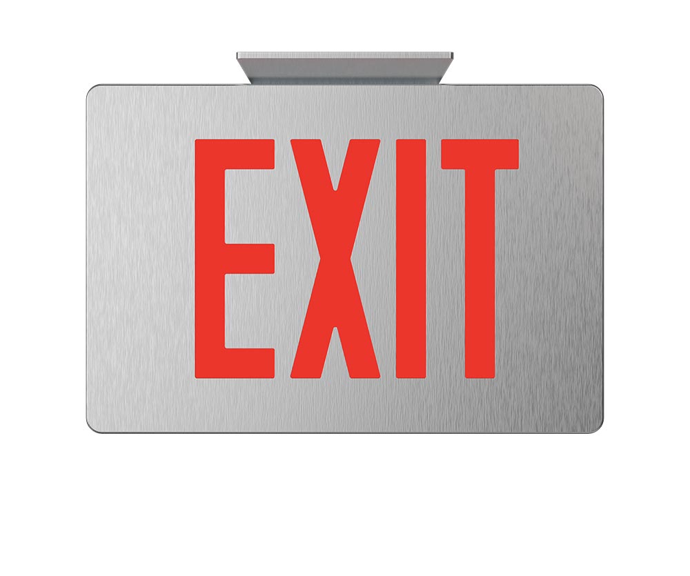 Brushed aluminum exit signs | Wet location and hybrid options | Isolite