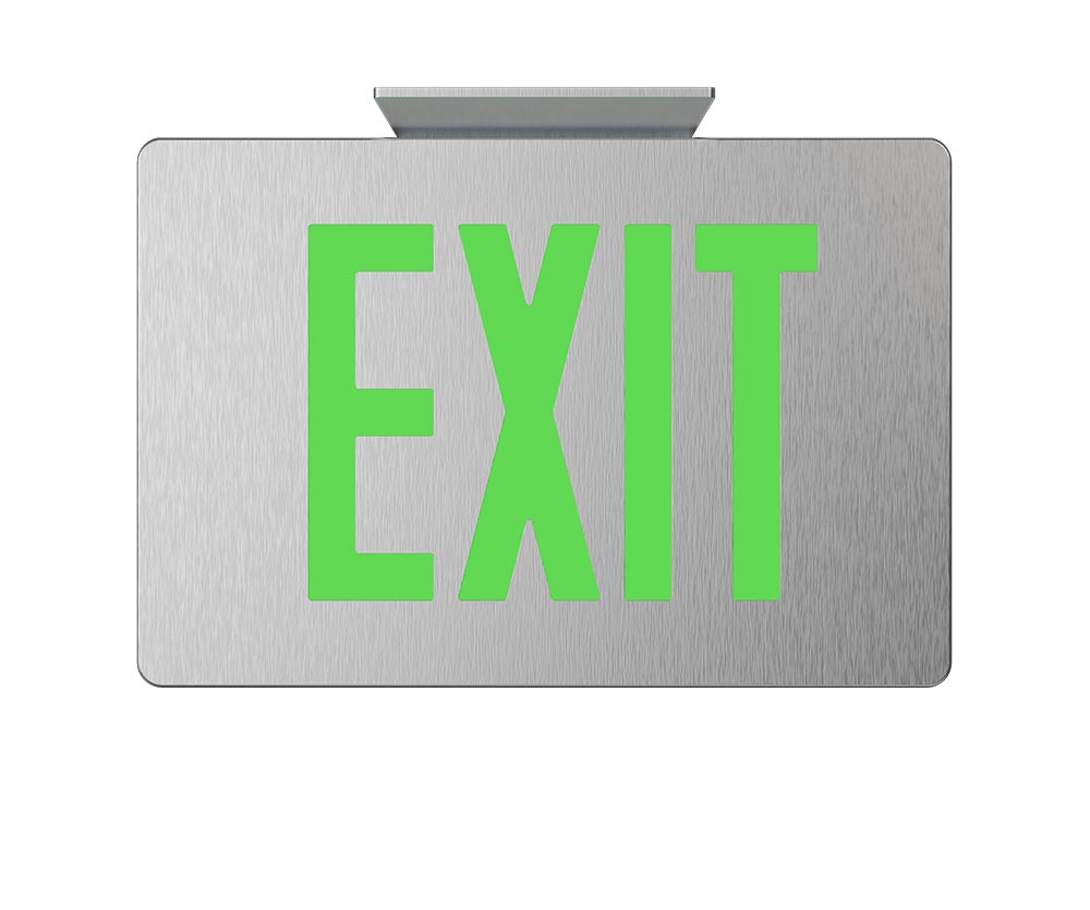 Brushed aluminum exit signs | Wet location and hybrid options | Isolite