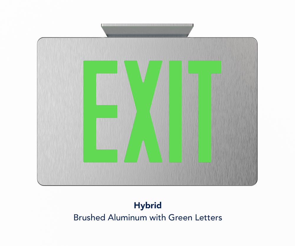 Brushed aluminum exit signs | Wet location and hybrid options | Isolite