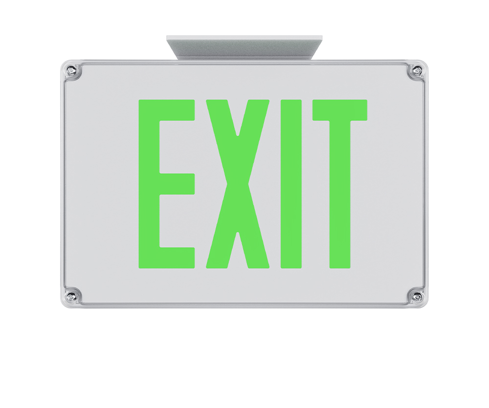 Brushed aluminum exit signs | Wet location and hybrid options | Isolite